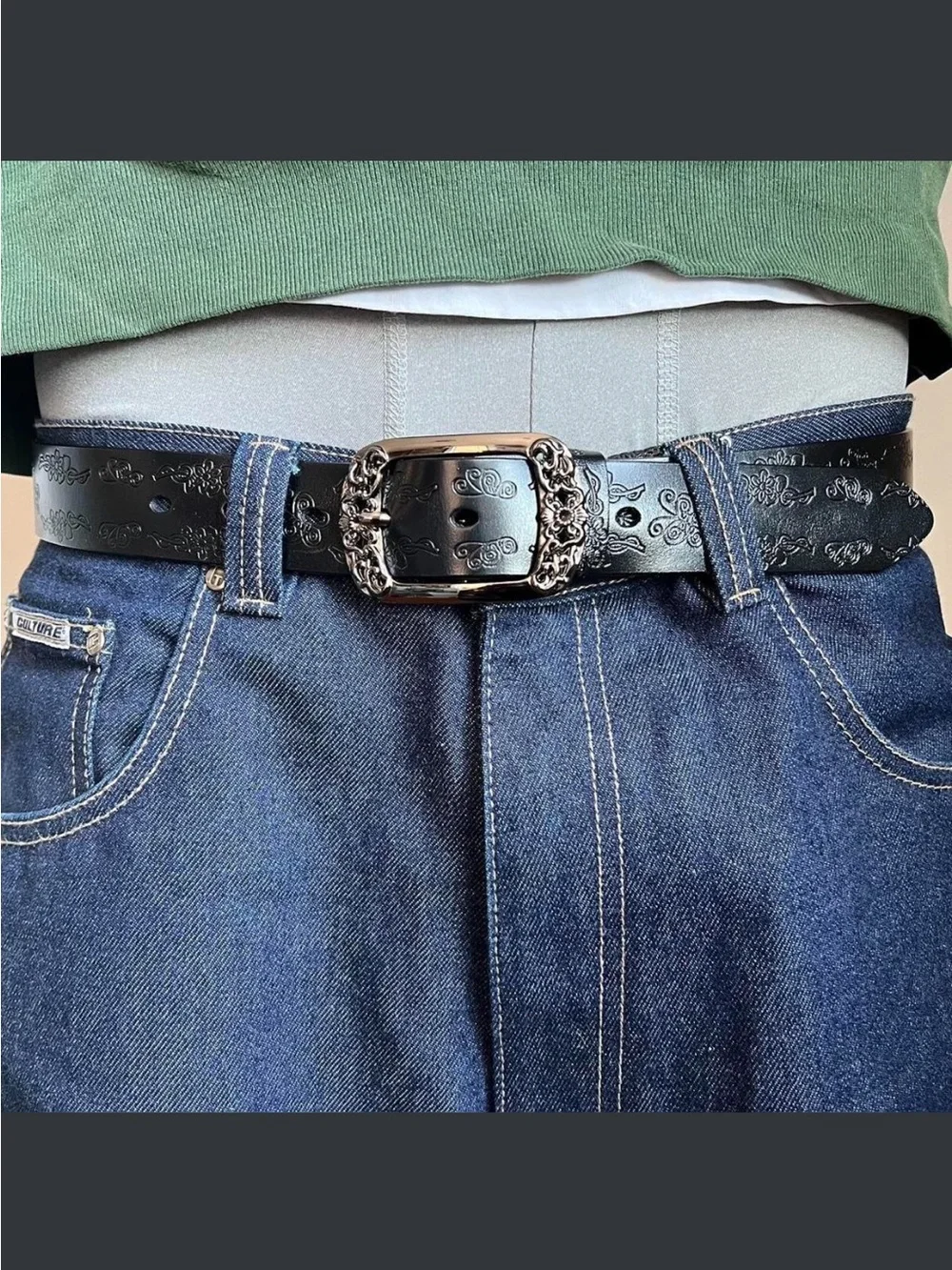 Accessories | Black American Western Floral Design Black Belt | Poshmark